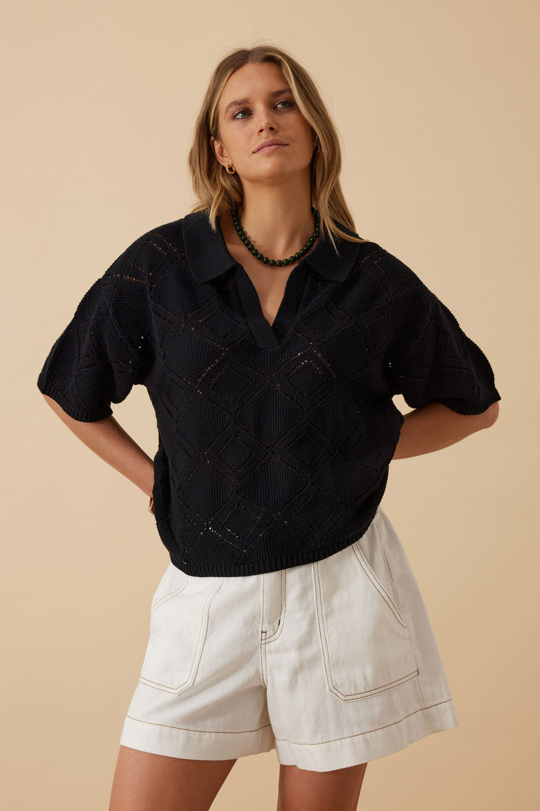 Demi Diamond Knit Collared Tee – Stanleyandstone
